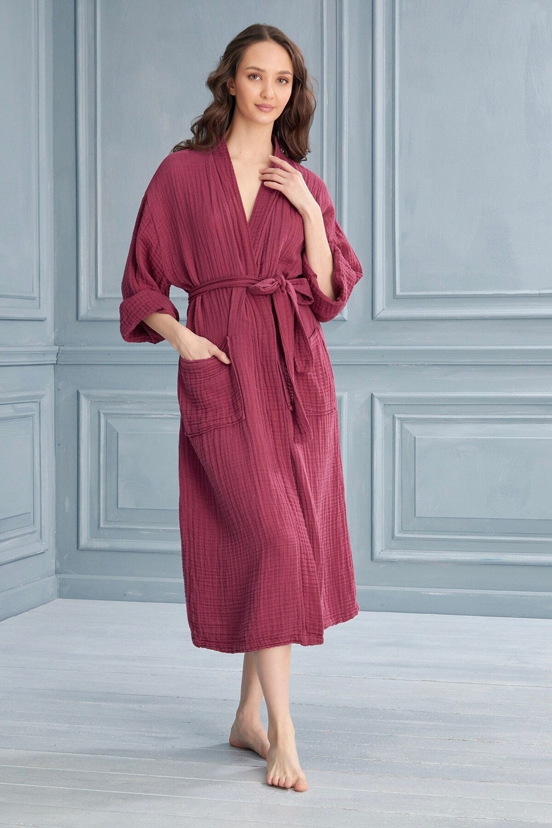 Mulberry Cotton Unisex Gauze Robe, Long Lightweight Cotton Muslin ...