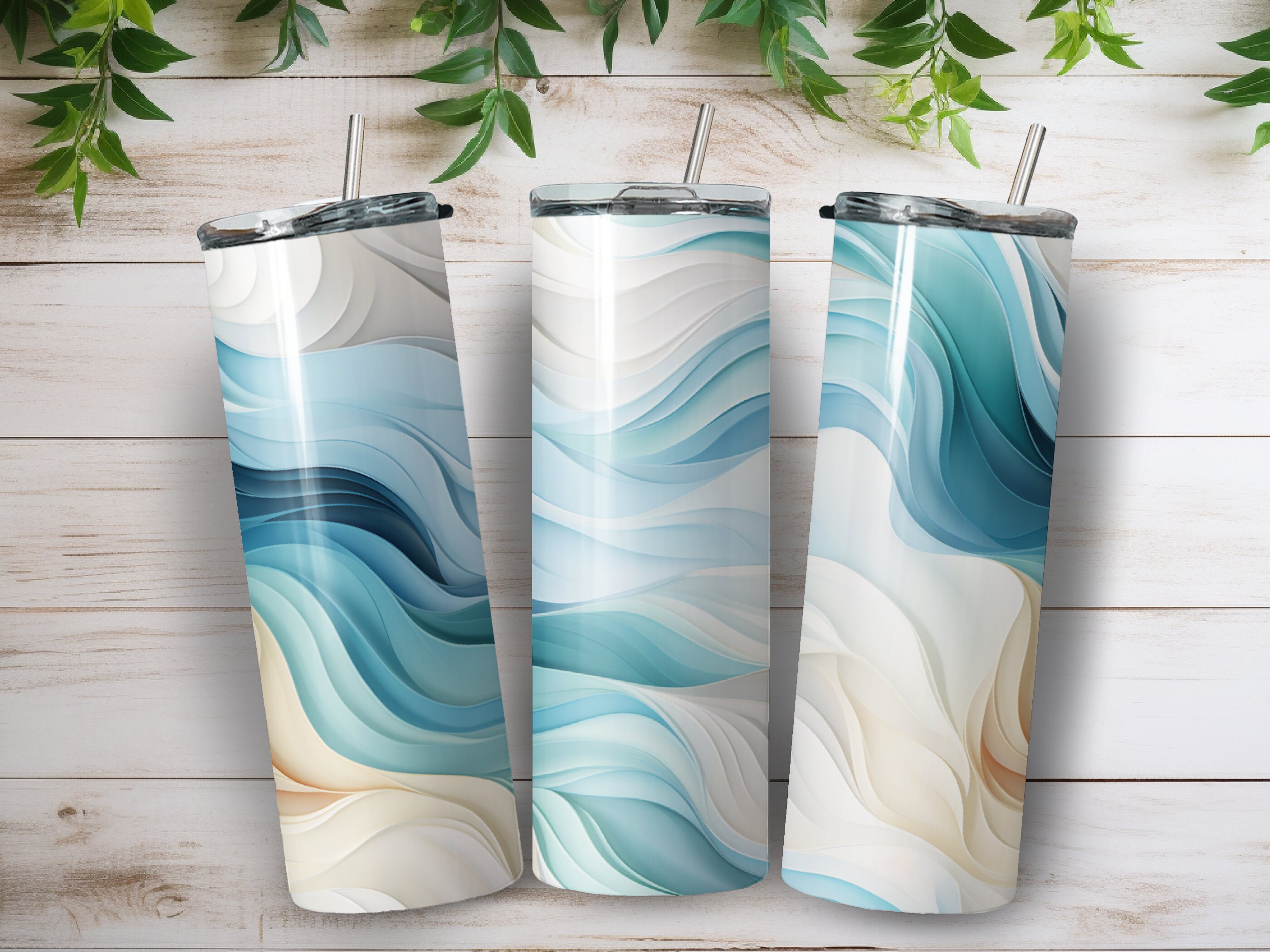 Abstract Beach Wave Sublimation Design for 20 Oz Skinny Tumbler PNG ...
