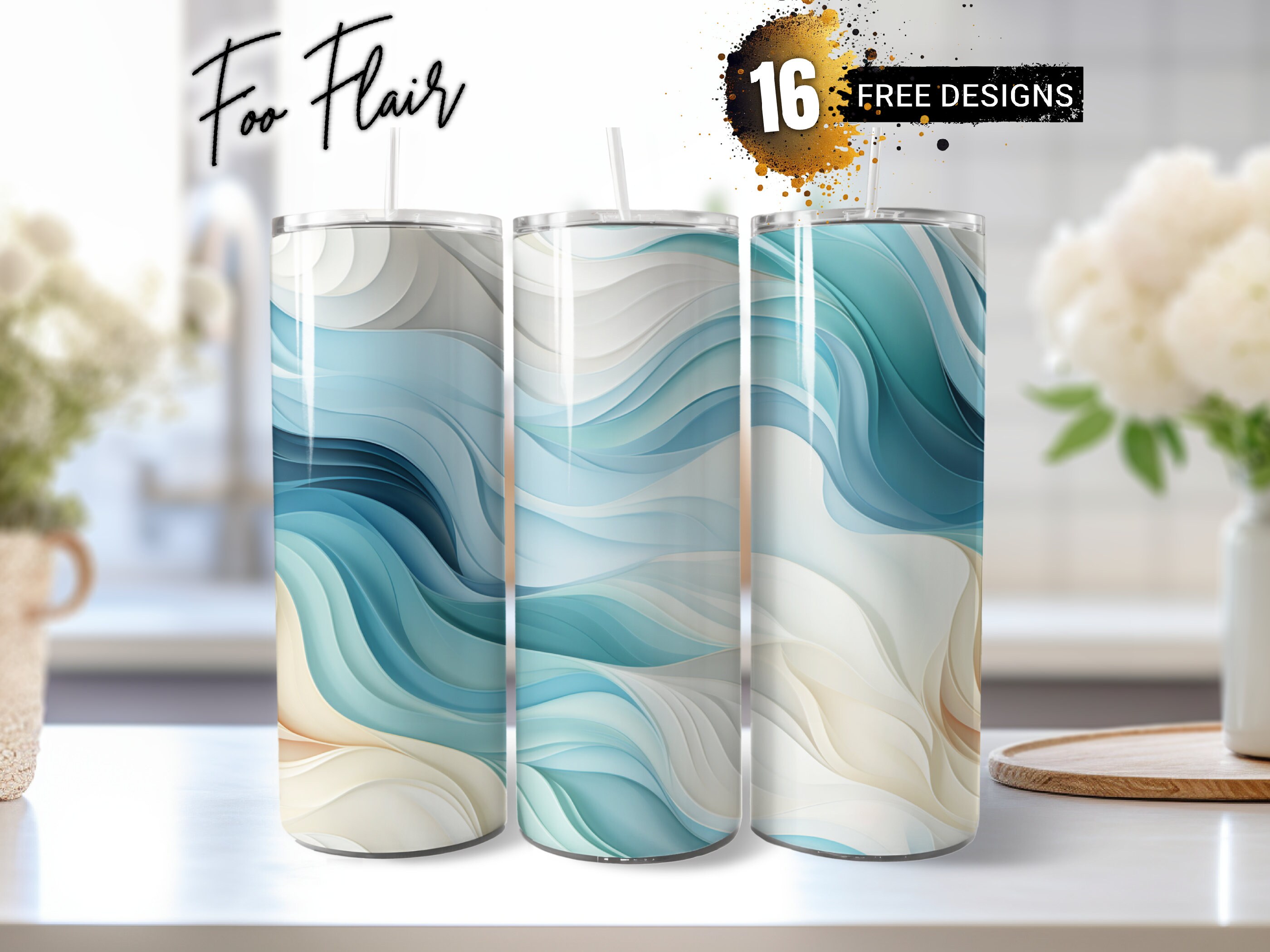 Abstract Beach Wave Sublimation Design for 20 Oz Skinny Tumbler PNG ...