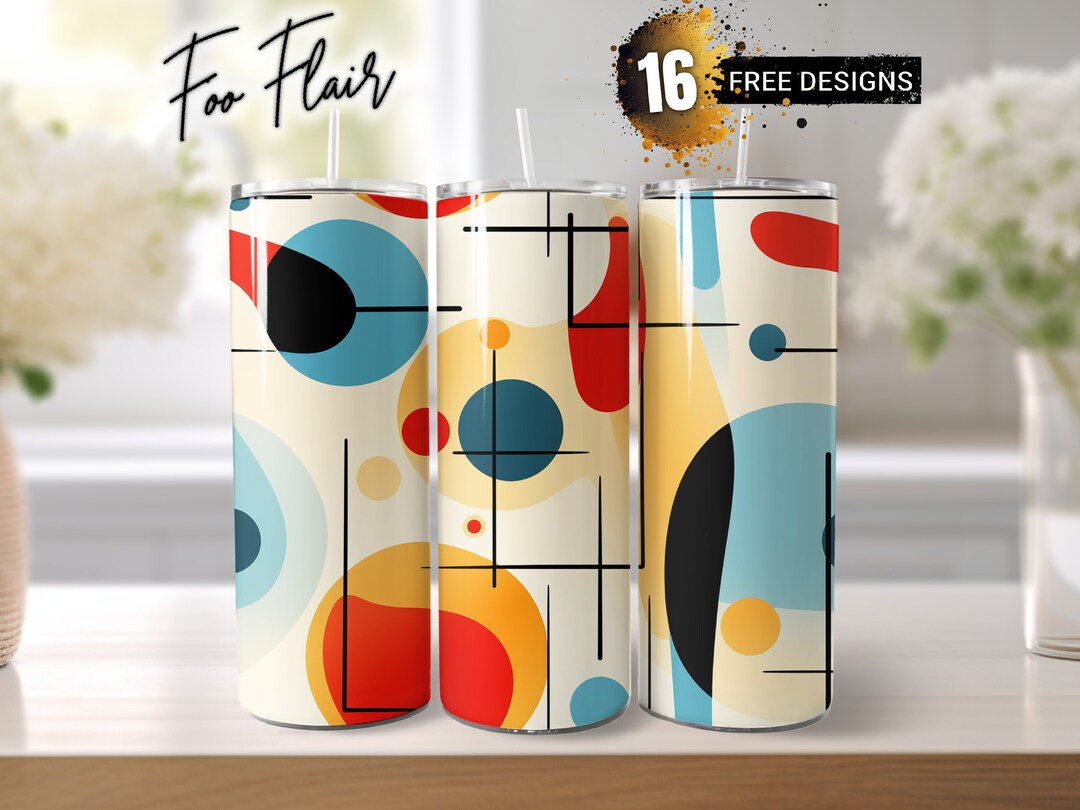 Geometric Swirls & Circles Sublimation Design for 20oz Skinny Tumbler ...