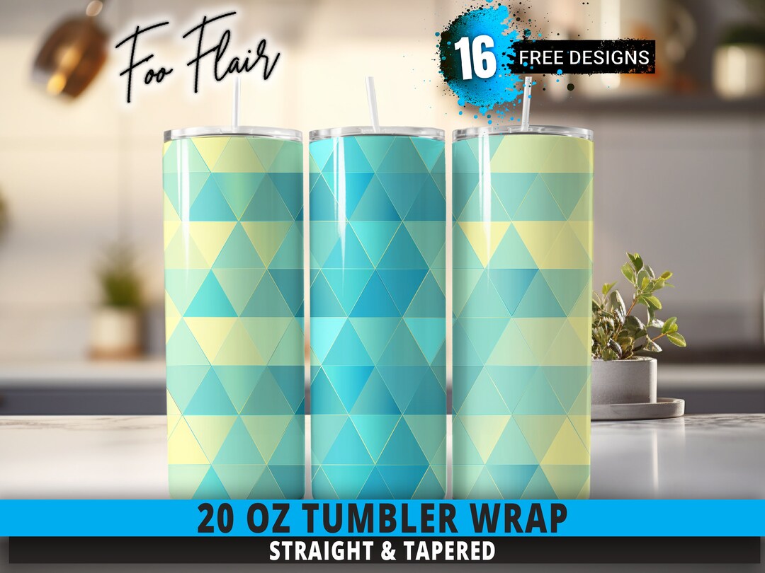 Blue & Yellow Triangle Sublimation Design for 20oz Skinny Tumbler Wrap ...