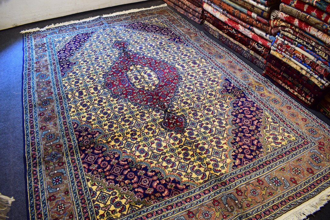 Vintage Afghan Rug Hazara Weaved Mahi Pattern Rug Living Room Rug ...