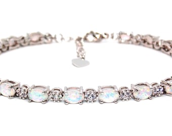 Blue Fire Opal Inlay Sterling Silver Link Tennis Bracelet 7-1/2'' Long. - Etsy