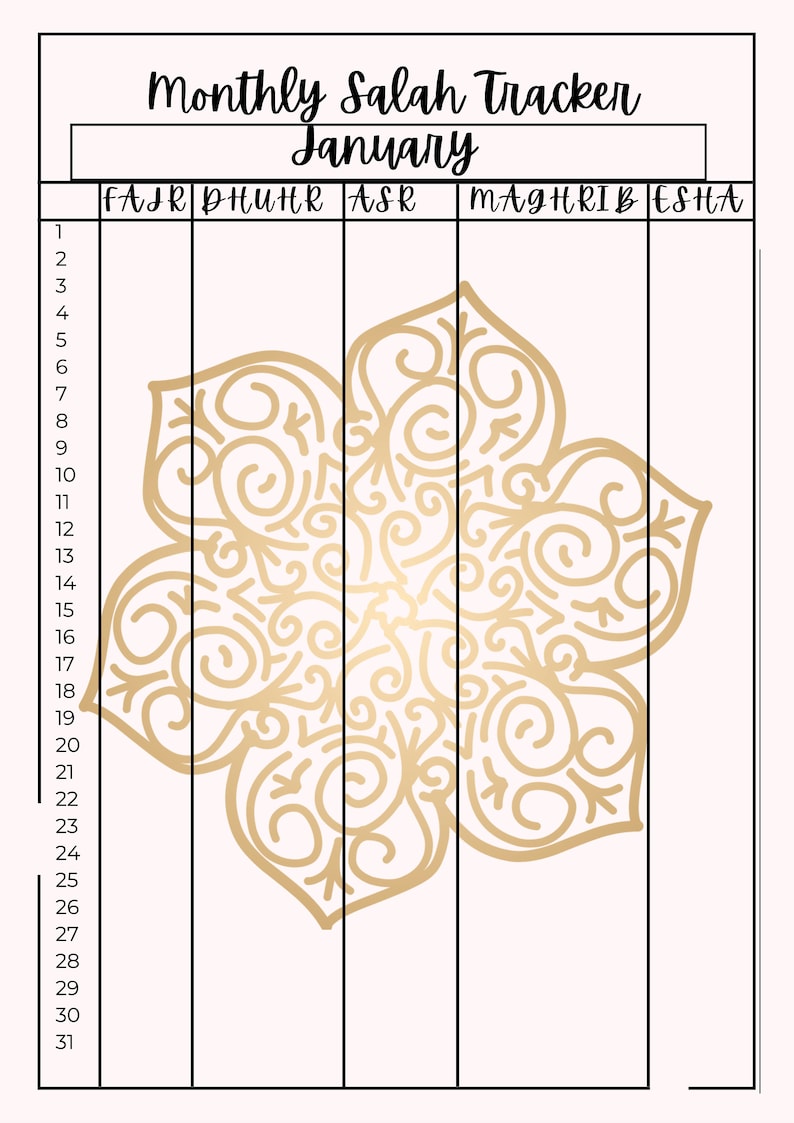 Printable Yearly Salah Tracker, Daily Salah Log, Monthly Salah Log ...