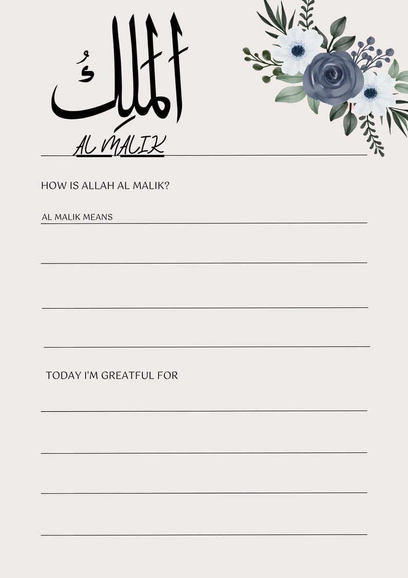 99 Names of Allah and a Gratitude Journal Template, Printable Journal ...