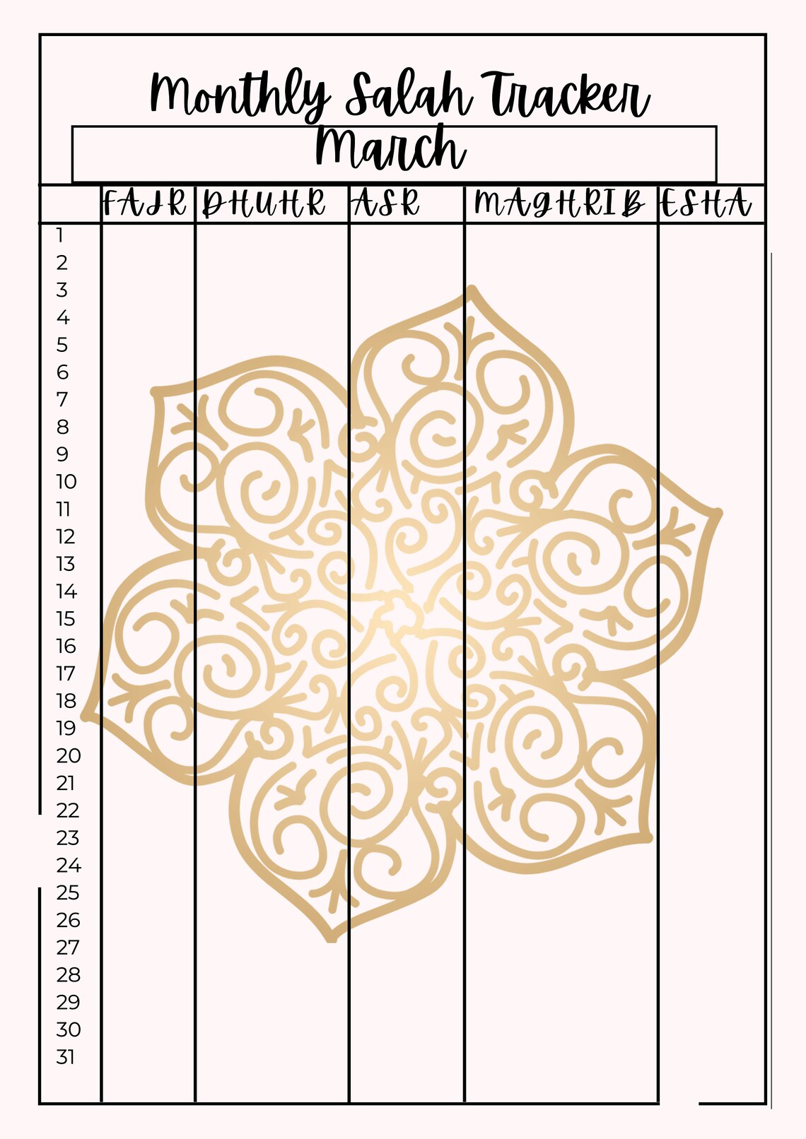 Printable Yearly Salah Tracker, Daily Salah Log, Monthly Salah Log ...