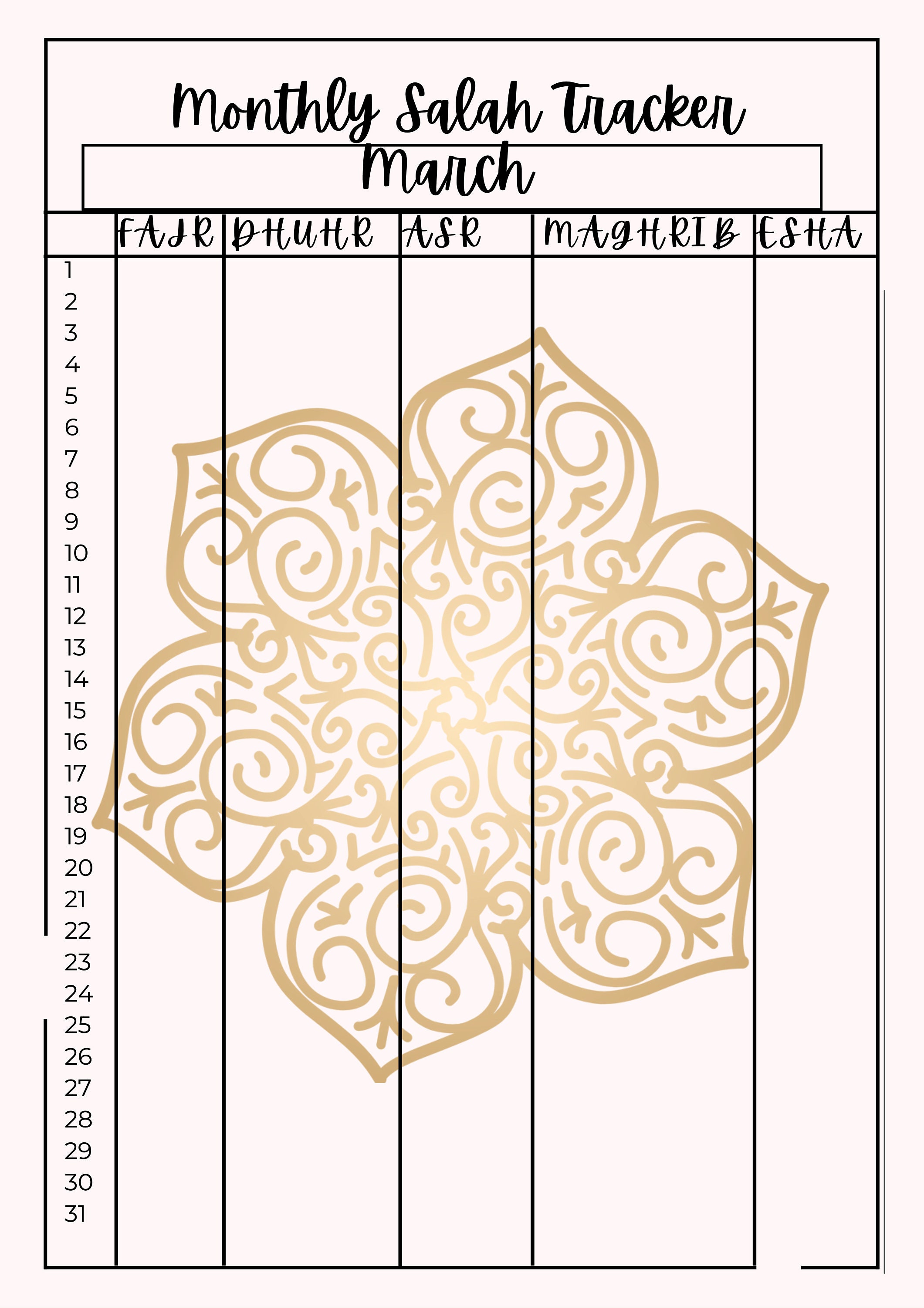 Printable Yearly Salah Tracker, Daily Salah Log, Monthly Salah Log ...