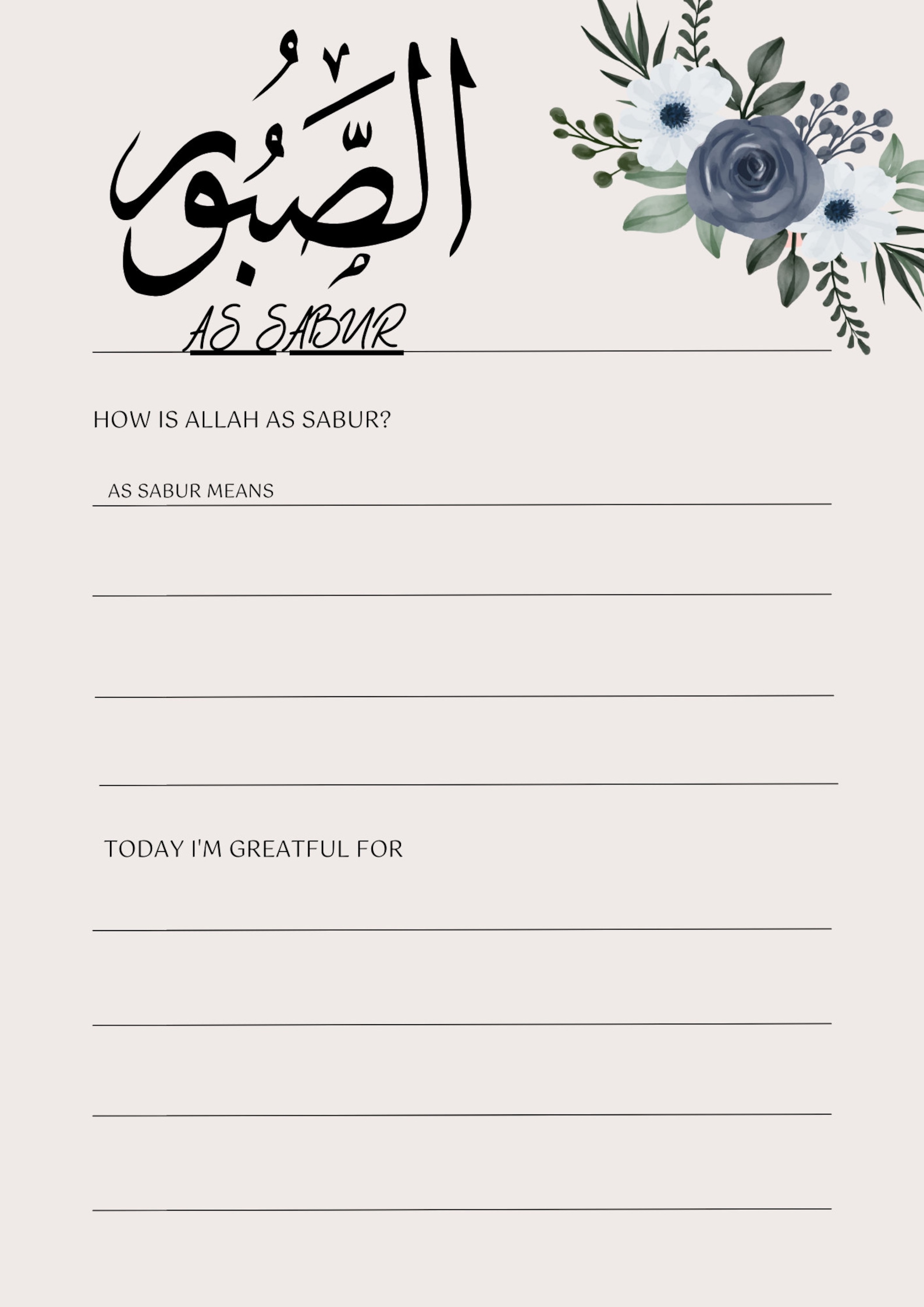 99 Names of Allah and a Gratitude Journal Template, Printable Journal ...