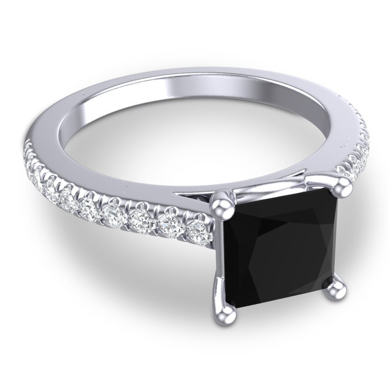 Black Onyx Diamond Ring 14k White Gold/ Princess Cut Square - Etsy