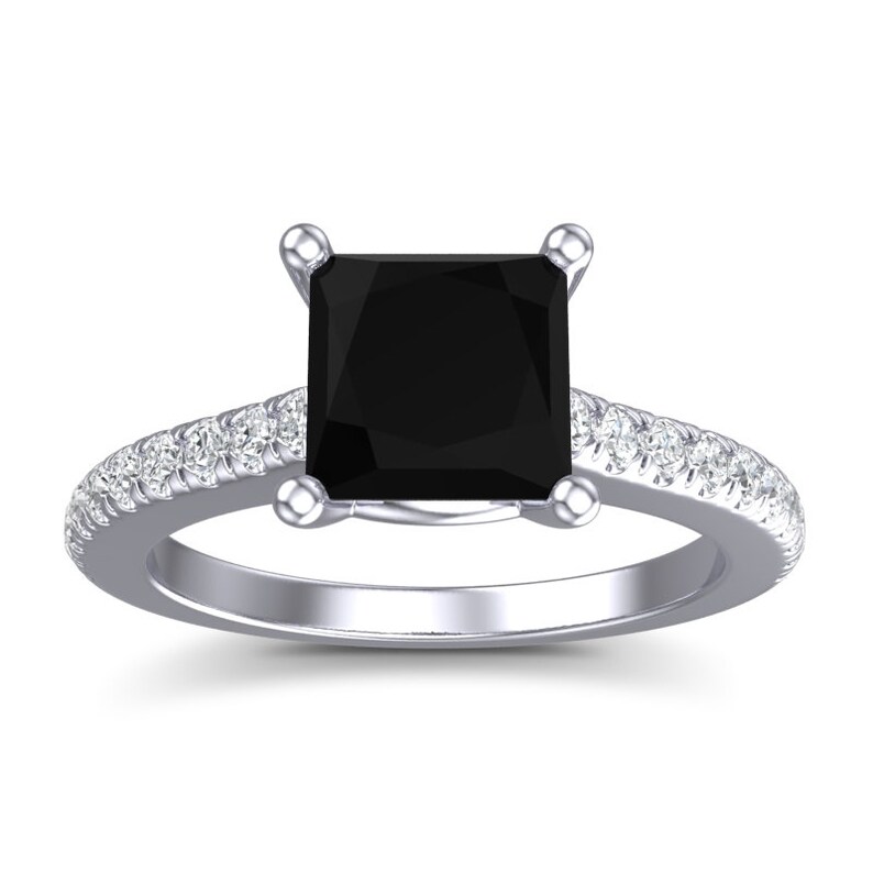 Black Onyx Diamond Ring 14k White Gold/ Princess Cut Square - Etsy