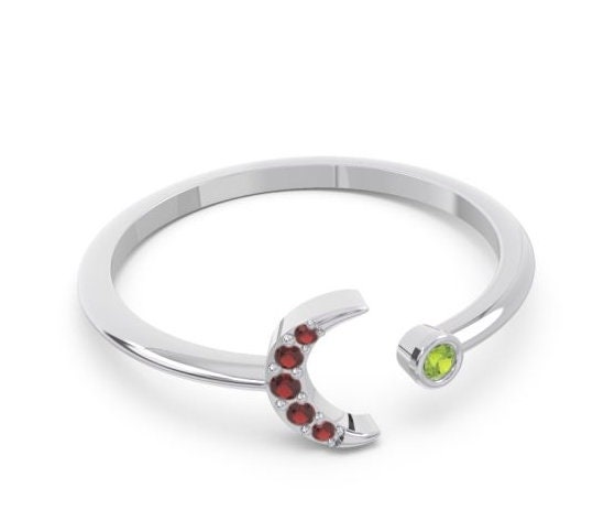 Sun Moon Gold Gemstone Ring, 14k Solid Gold, Garnet and Peridot Ring ...