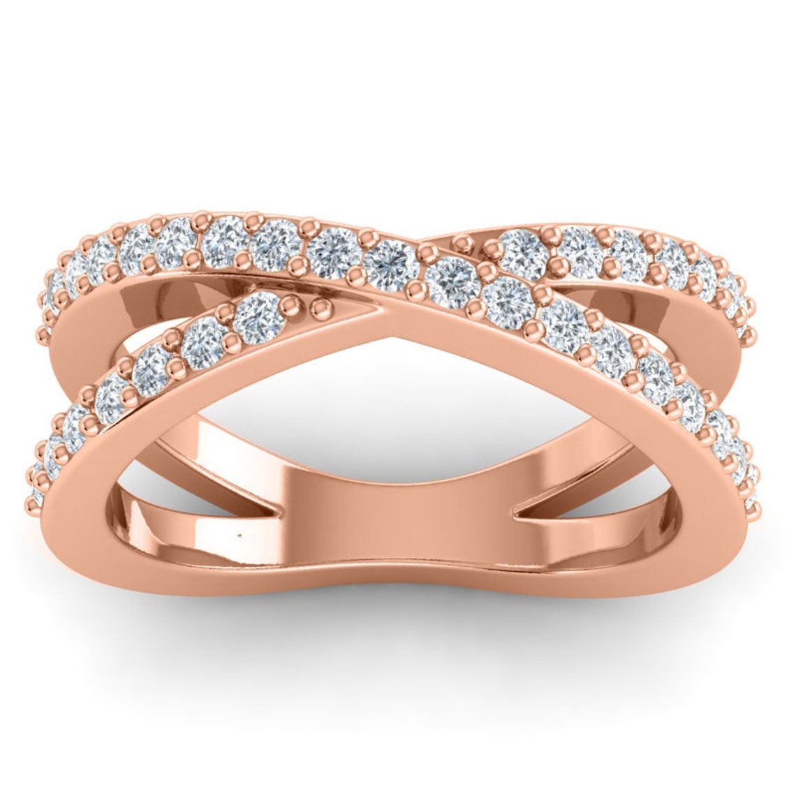 Diamond Criss Cross Modern Ring/ Diamond Pave in 14k White Gold ...