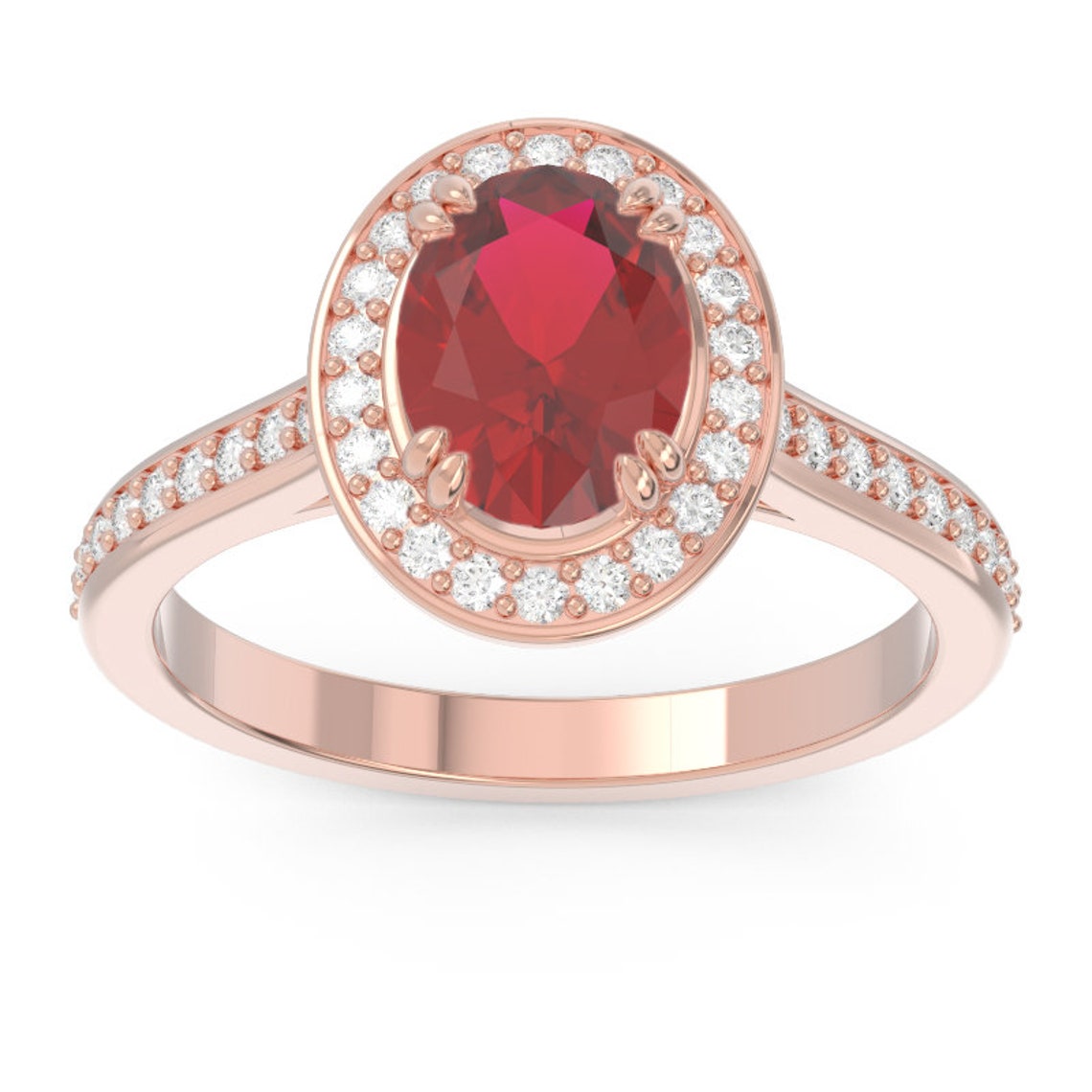 Natural Ruby Oval Ring/ Ruby With Pave Diamond 14k Gold Ring/ - Etsy UK