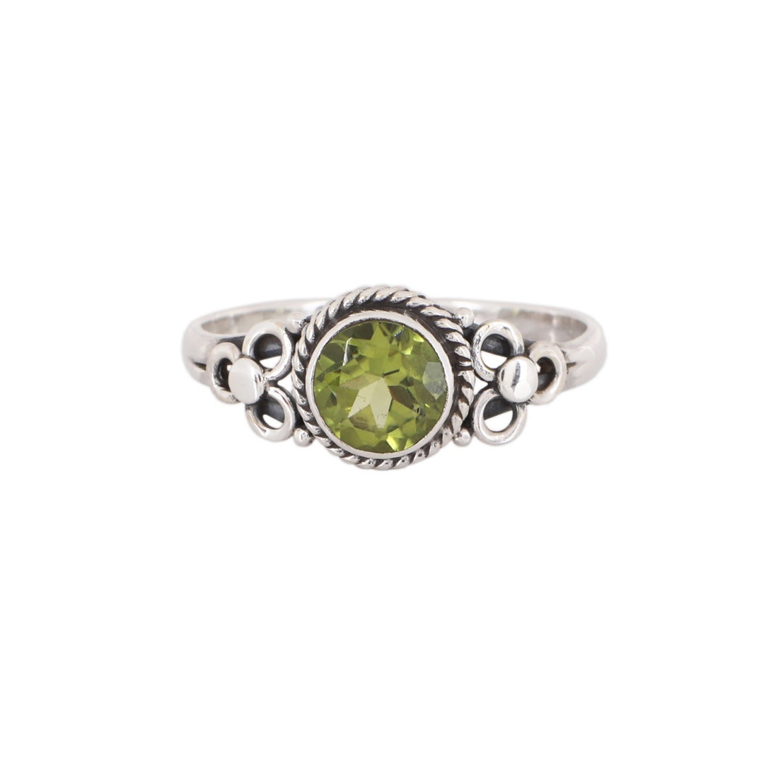 Hand Carved Shank/ Silver Ring With Gemstones/ Round Faceted/ Citrine ...