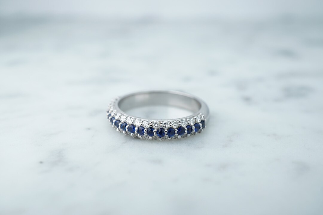 Blue Sapphire Diamond Ring in 14K Gold, Round Natural Gemstone, Earth ...