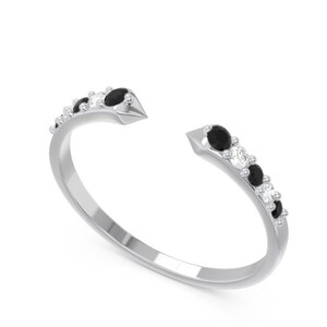 Diamond Black Onyx Open Claw Ring, Gemstone Band, Stacking Ring, Trendy ...