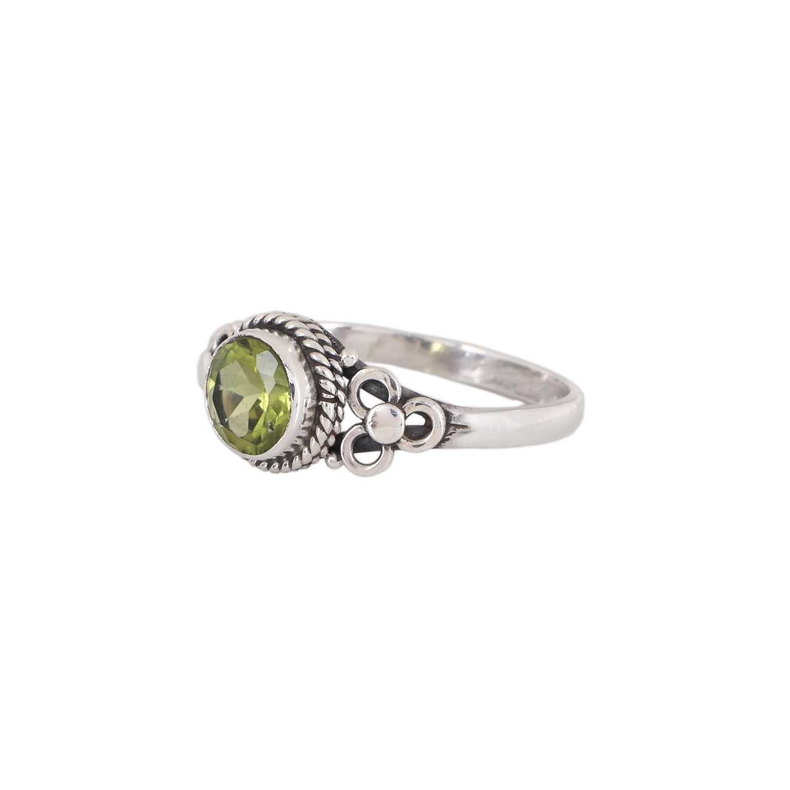 Hand Carved Shank/ Silver Ring With Gemstones/ Round Faceted/ Citrine ...