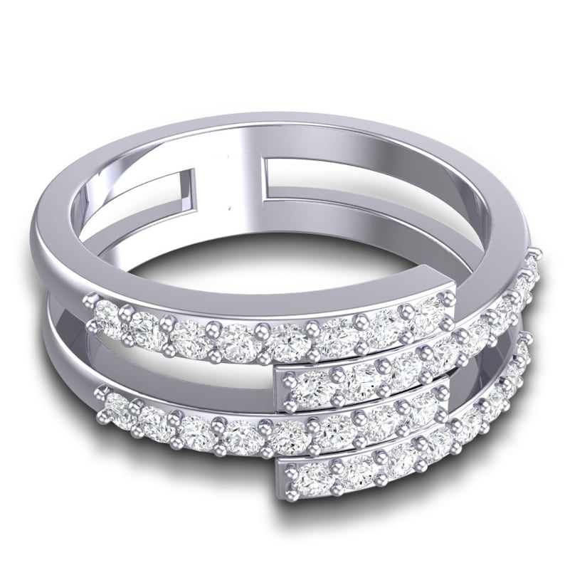 Diamond Stacking Ring/ 14k White Gold Diamond Modern Ring/4 Line ...