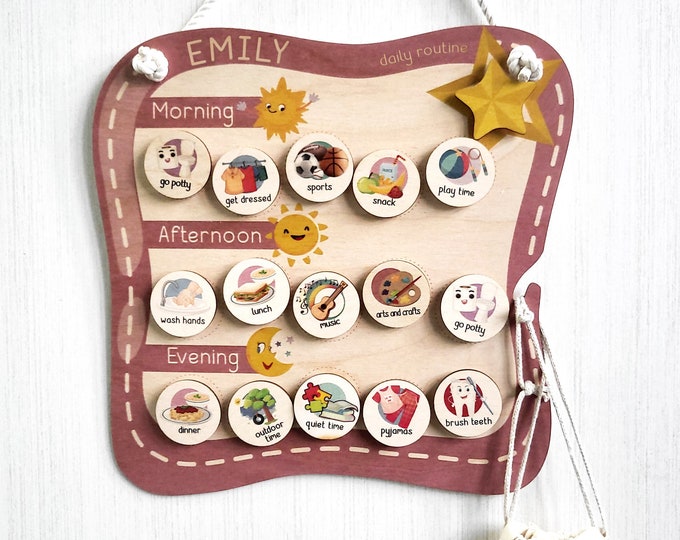 Personalized Wooden Daily Routine Chart for Toddler, Visual Schedule ...