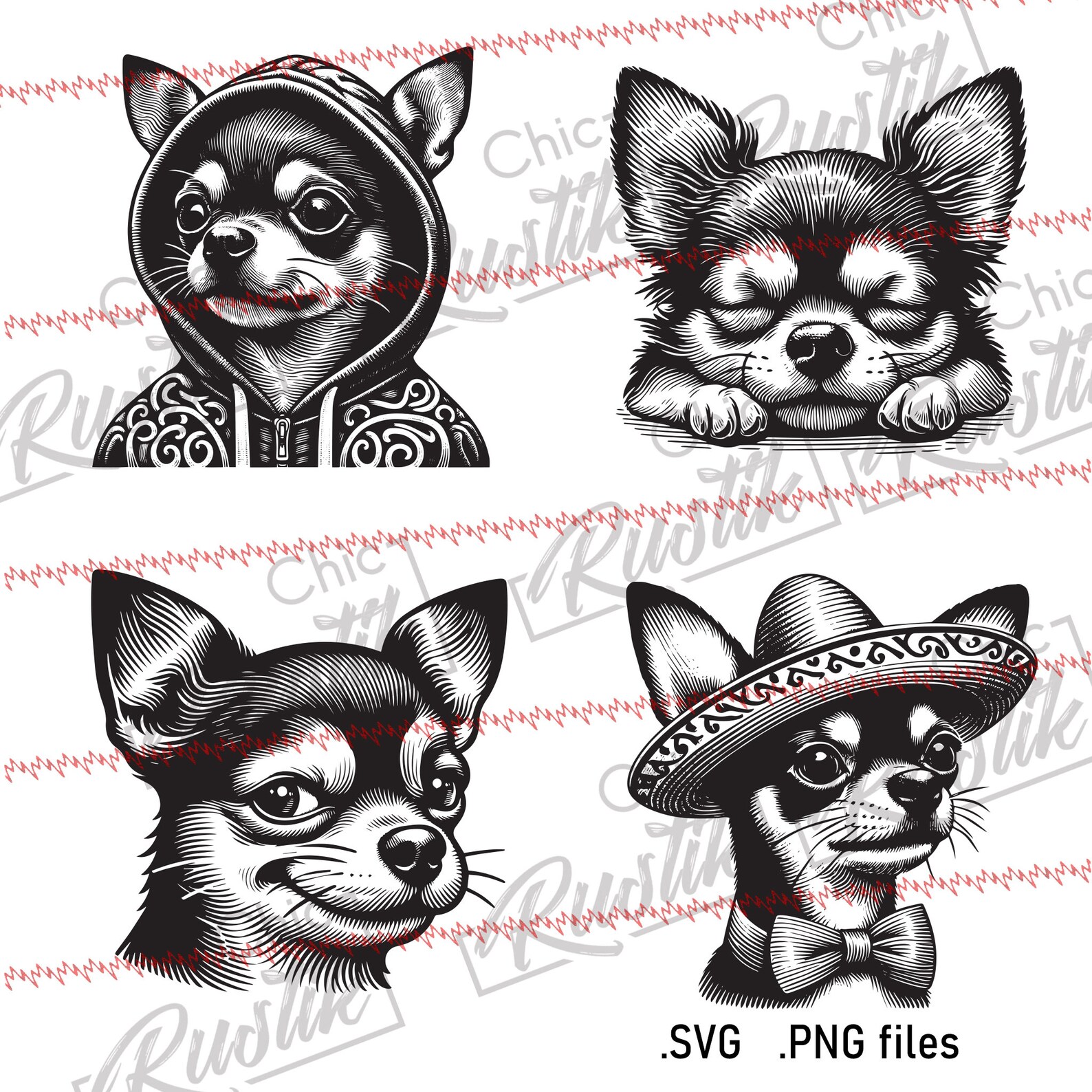 Chihuahua SVG PDF and PNG, 4 Chiwawa Vector Design for Laser Engraving ...