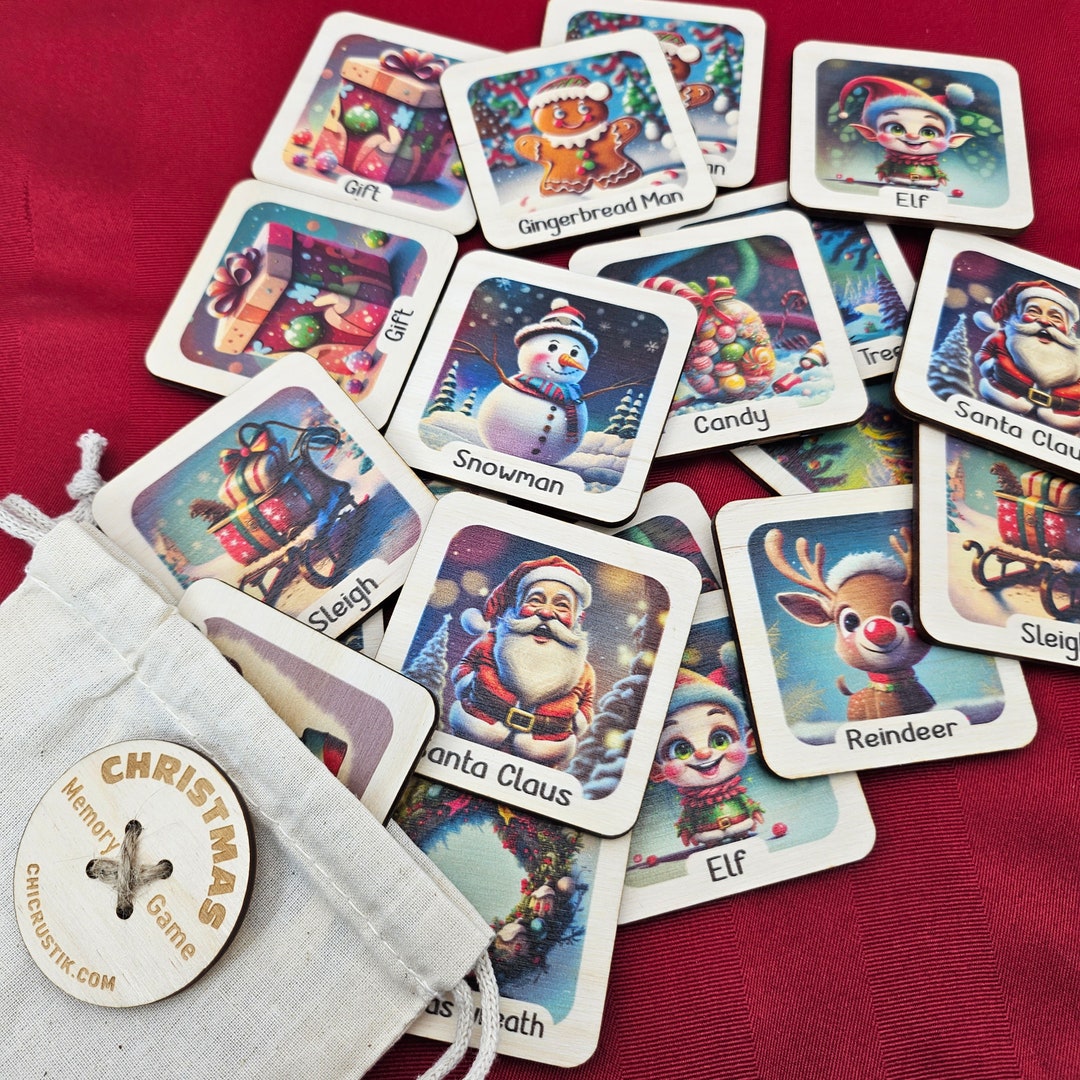 Wooden Memory Game With Christmas Theme, Montessori Matching Cards for ...
