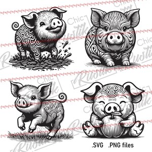 Pig SVG PDF and PNG, 4 Pigs Vector Design for Laser Engraving Machines ...