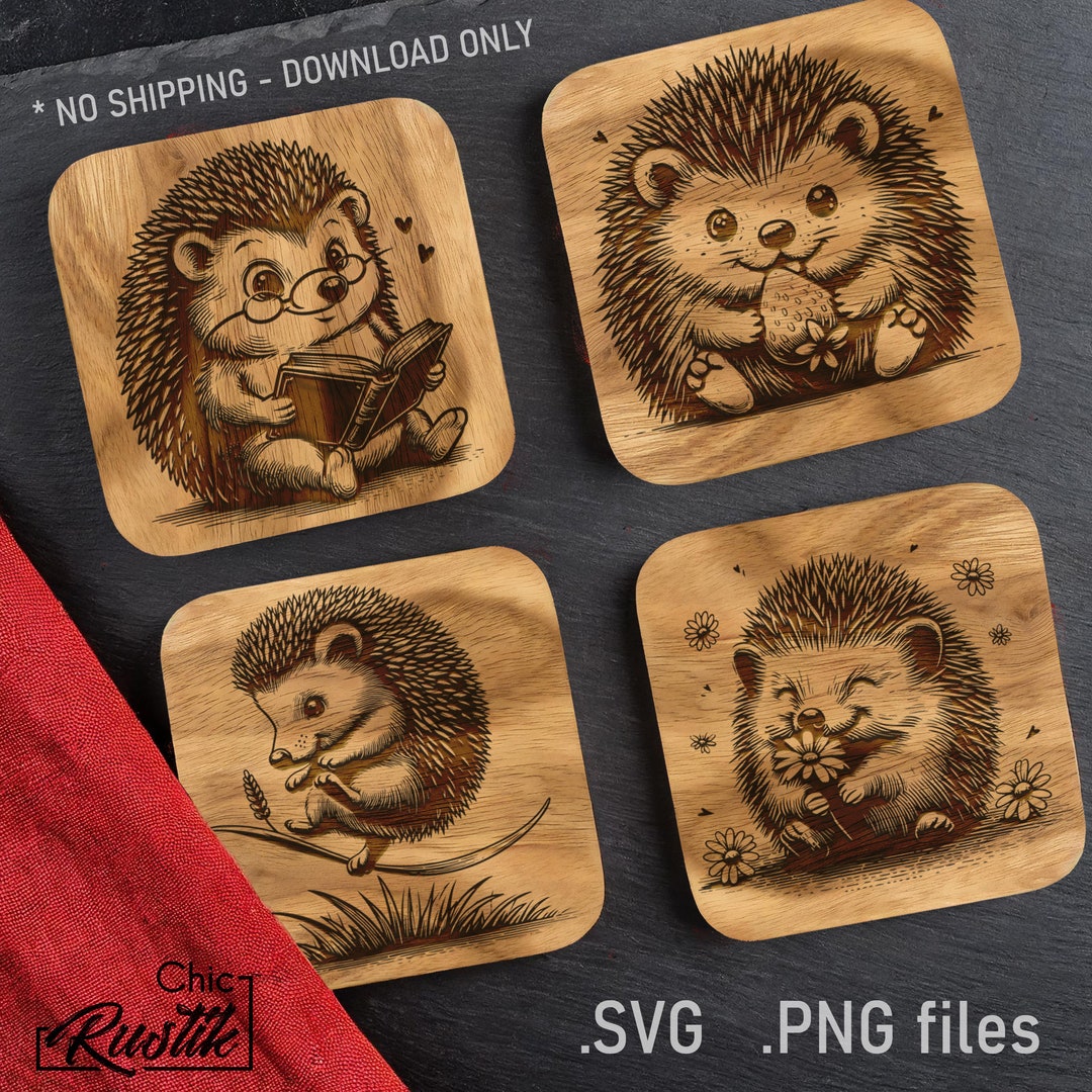 Hedgehog SVG PDF and PNG, 4 Hedgehog Vector Design for Laser Engraving ...
