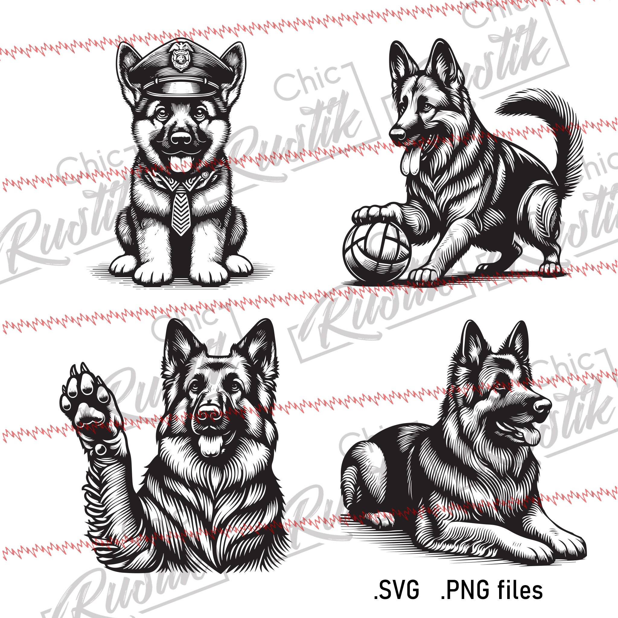 German Shepherd SVG PDF and PNG, 4 Alsatian Vector Design for Laser ...