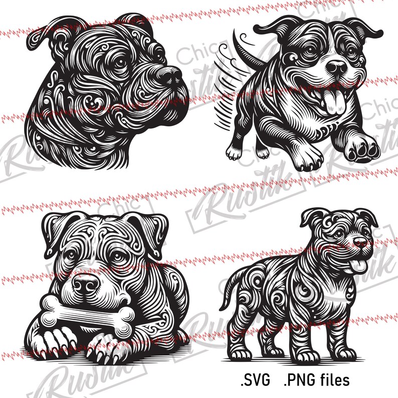Staffordshire Bull Terrier SVG PDF and PNG, 4 Staffy Design for Laser ...