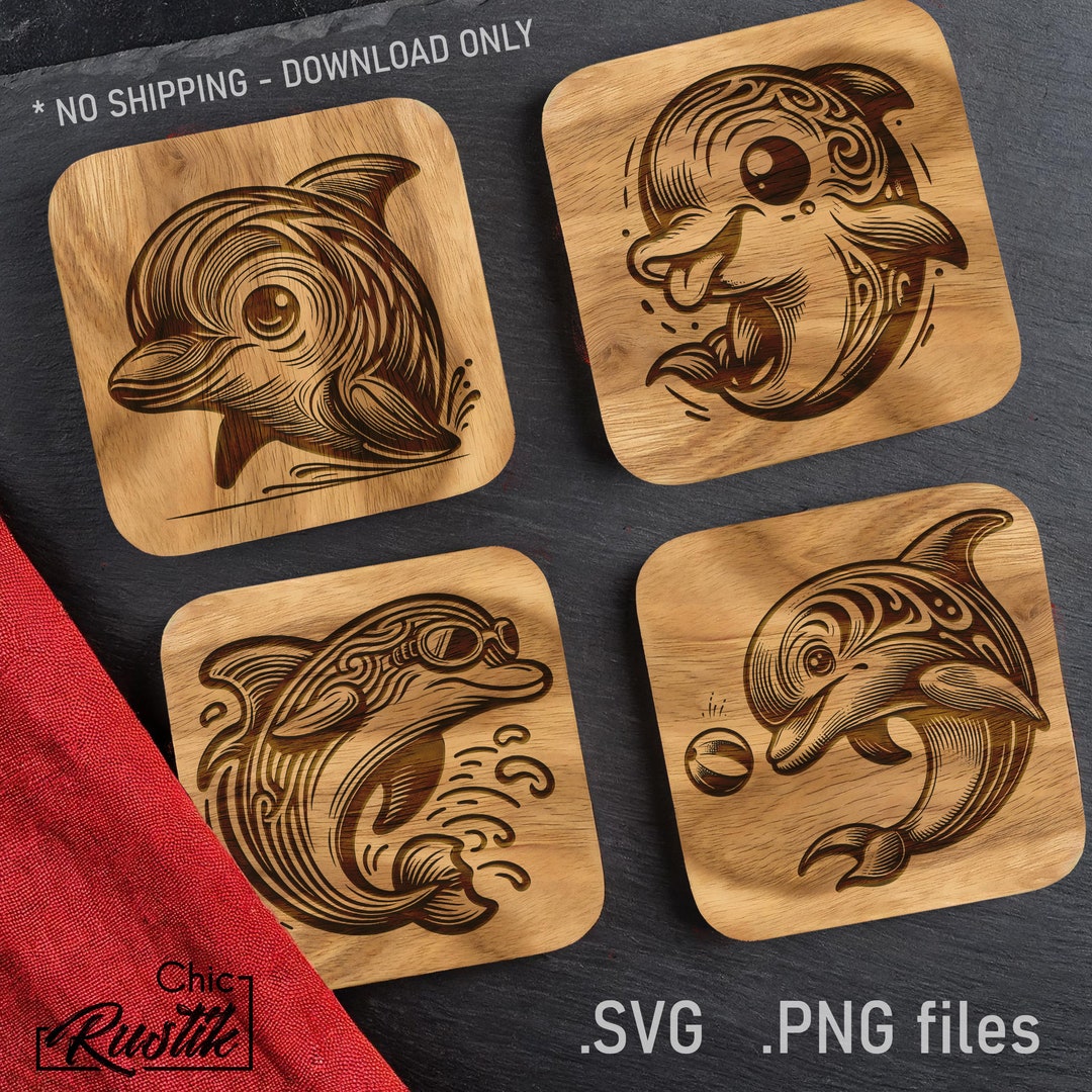 Dolphin SVG PDF and PNG, 4 Dolphin Vector Design for Laser Engraving ...