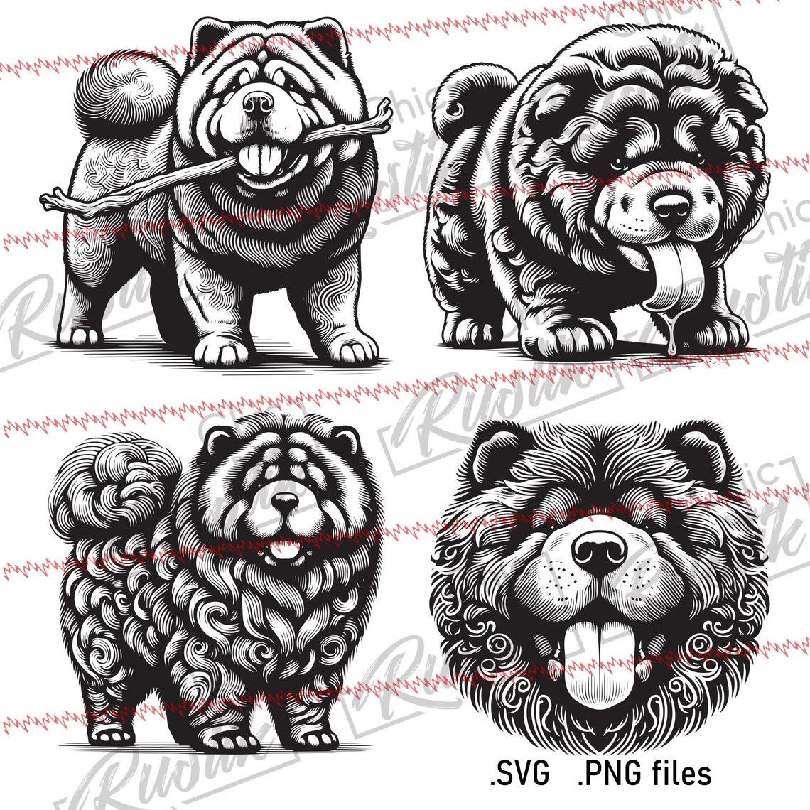 Chow Chow SVG PDF and PNG, 4 Chinese Chow Dog Design for Laser ...