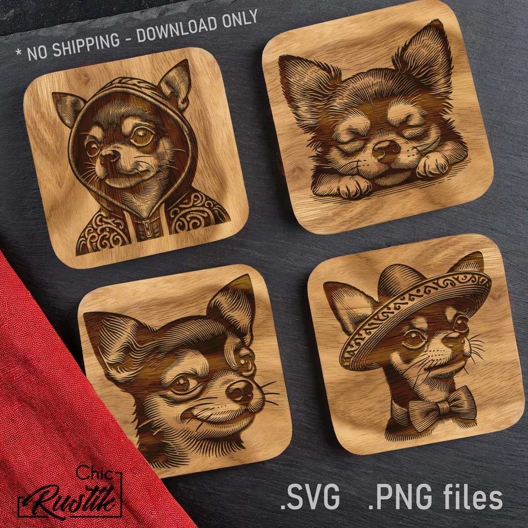 Chihuahua SVG PDF and PNG, 4 Chiwawa Vector Design for Laser Engraving ...