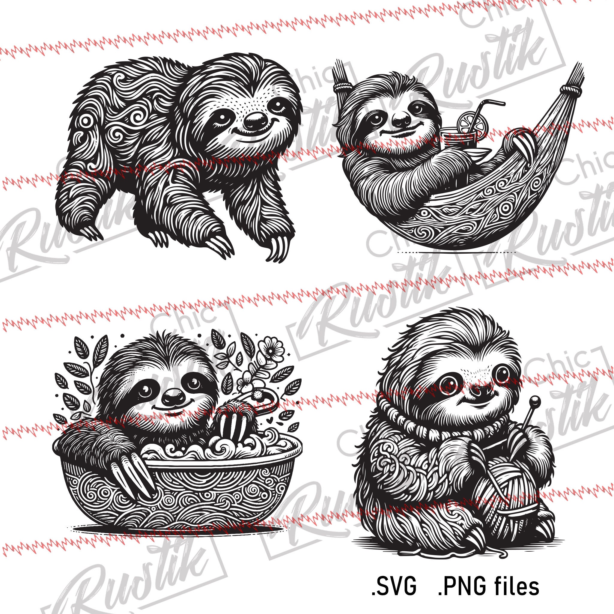 Sloth SVG PDF and PNG, 4 Sloth Vector Design for Laser Engraving ...