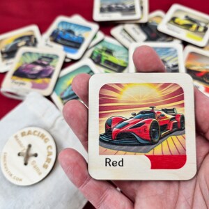 Wooden Memory Game With Racing Car Theme, Montessori Matching Cards for ...