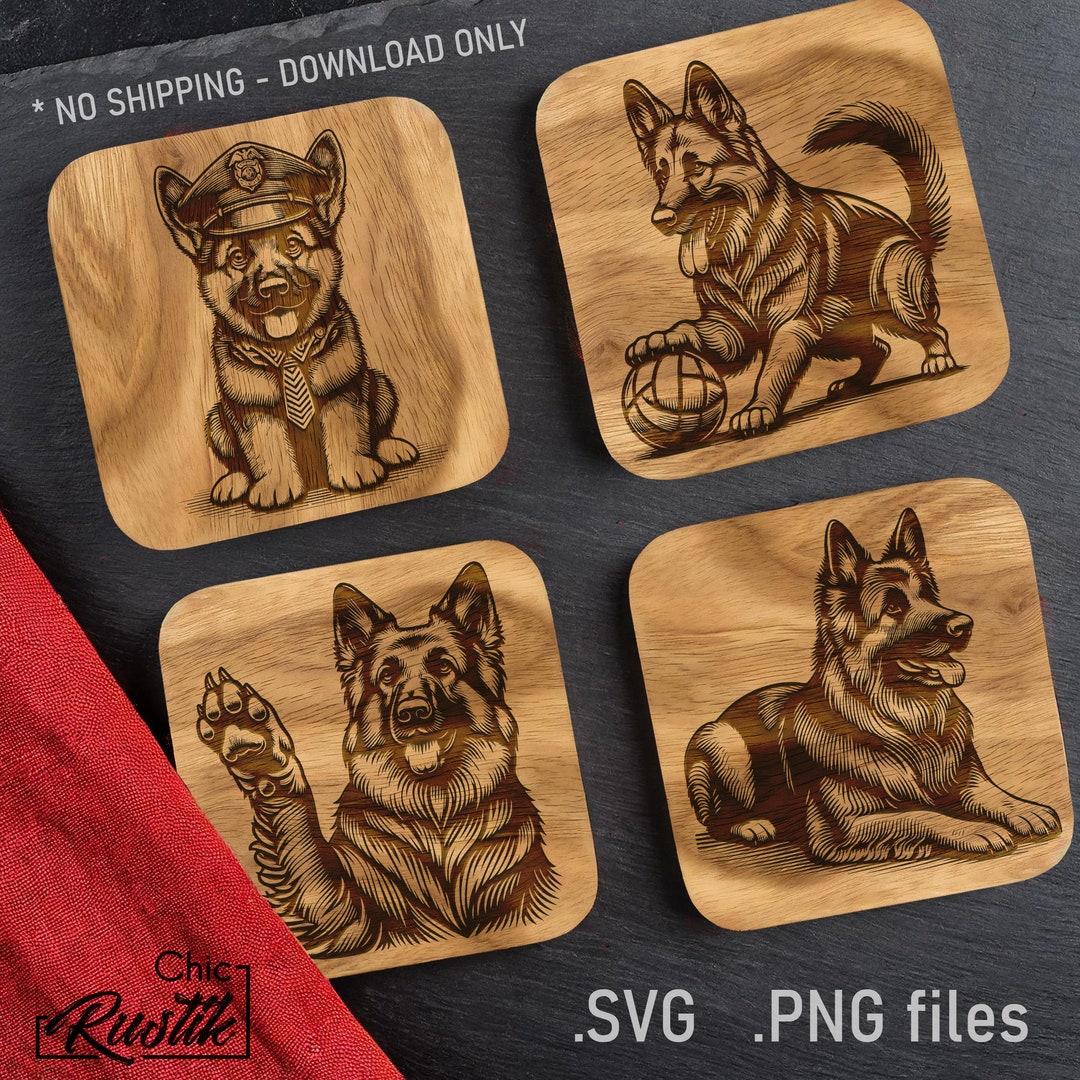 German Shepherd SVG PDF and PNG, 4 Alsatian Vector Design for Laser ...