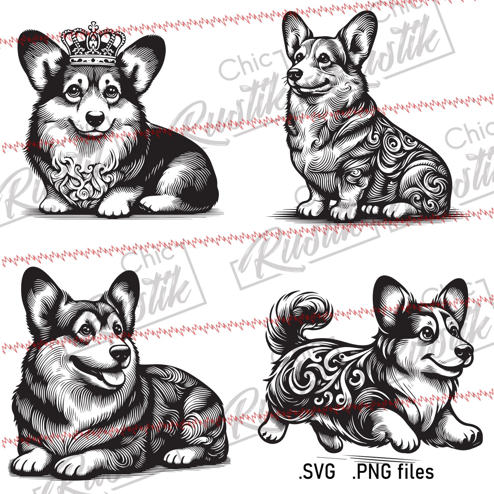 Corgi SVG PDF and PNG, 4 Welsh Corgi Pembroke Design for Laser ...