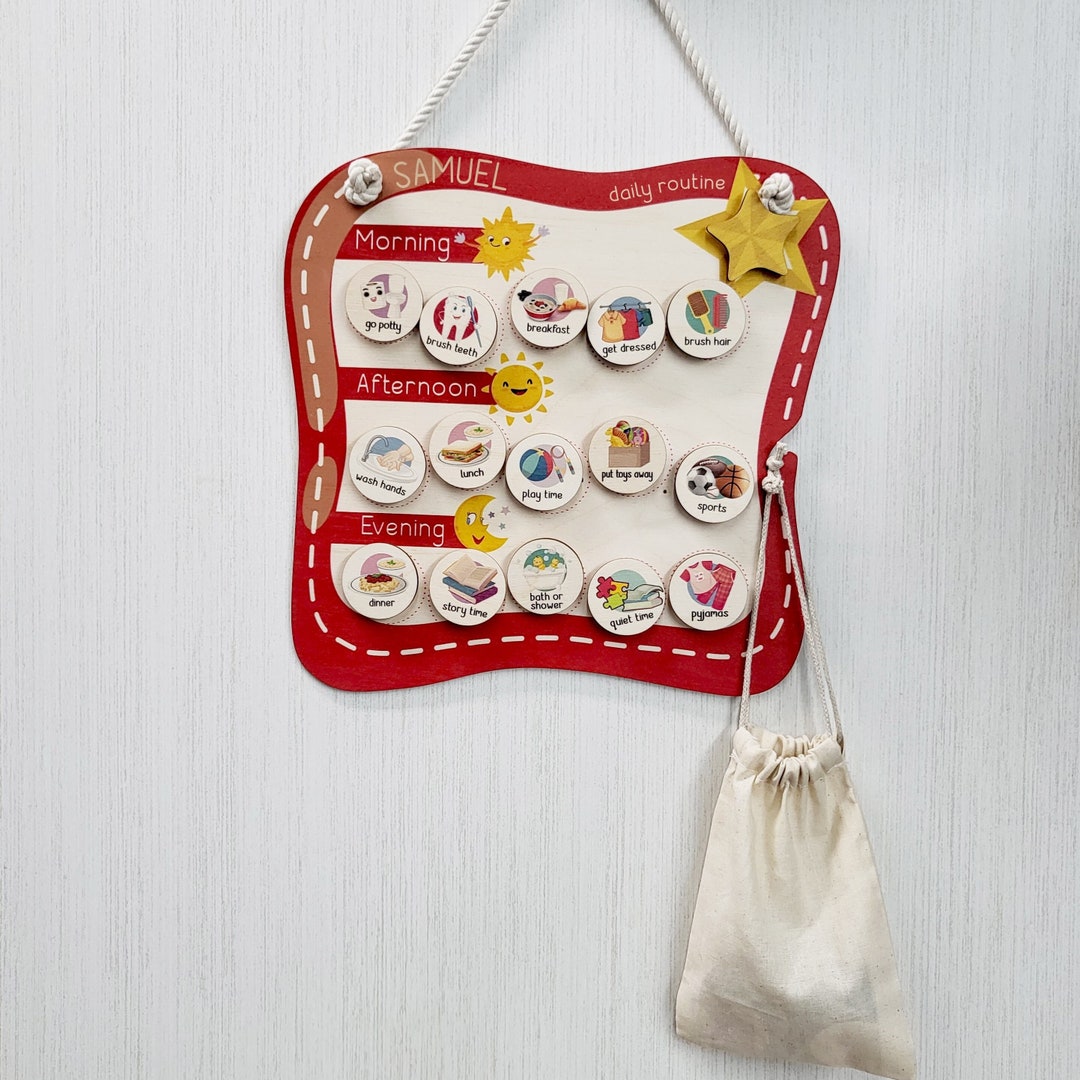 Personalized Wooden Daily Routine Chart for Toddler, Visual Schedule ...