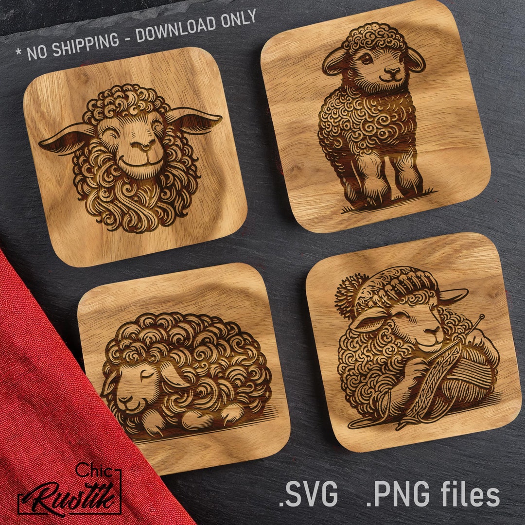 Sheep SVG PDF and PNG, 4 Sheep Vector Design for Laser Engraving ...