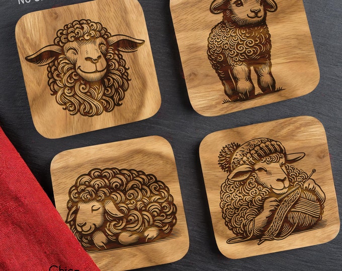 Wooden Sheep Coasters Laser Cut Svg File Glowforge Sheep Coasters ...