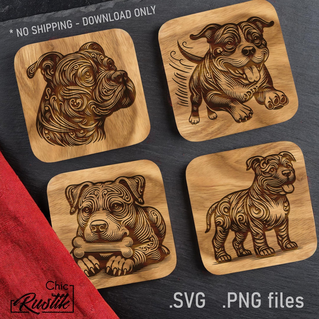 Staffordshire Bull Terrier SVG PDF and PNG, 4 Staffy Design for Laser ...