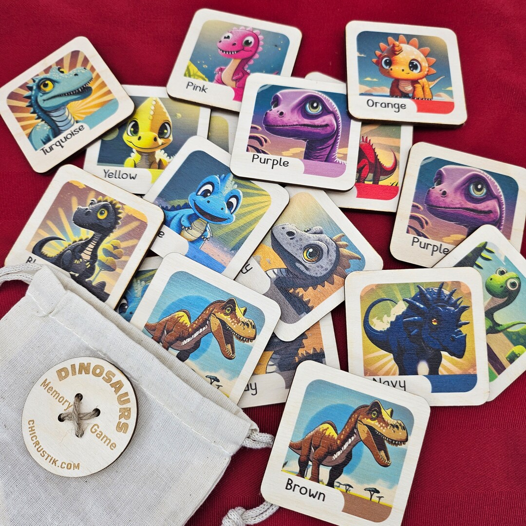 Wooden Memory Game With Dinosaurs Theme, Montessori Matching Cards for ...