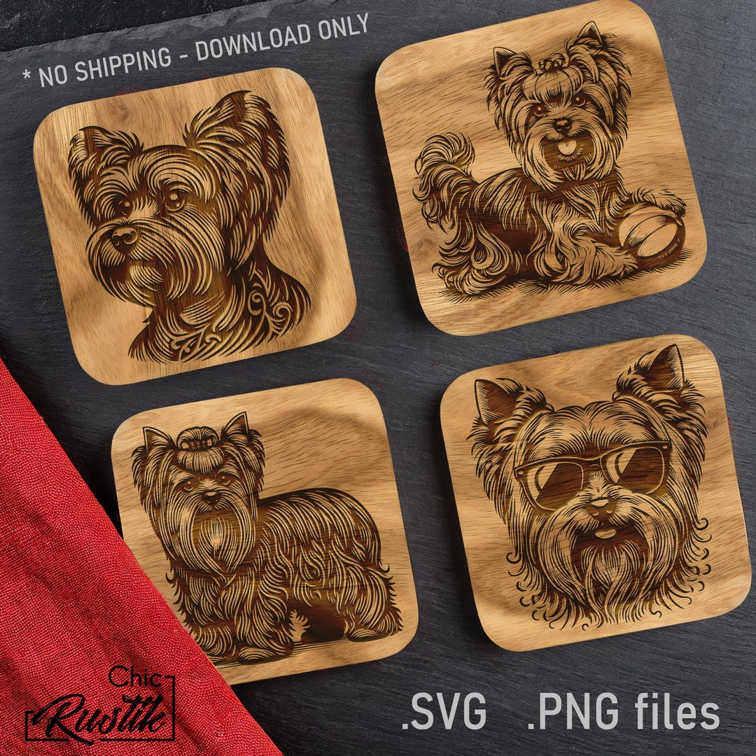 Yorkshire Terrier SVG PDF and PNG, 4 Yorkie Design for Laser Engraving ...