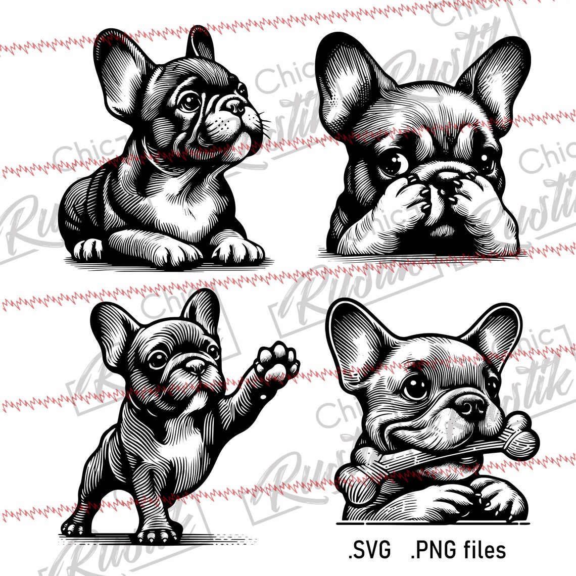 French Bulldog SVG PDF and PNG, 4 Frenchie Vector Design for Laser ...