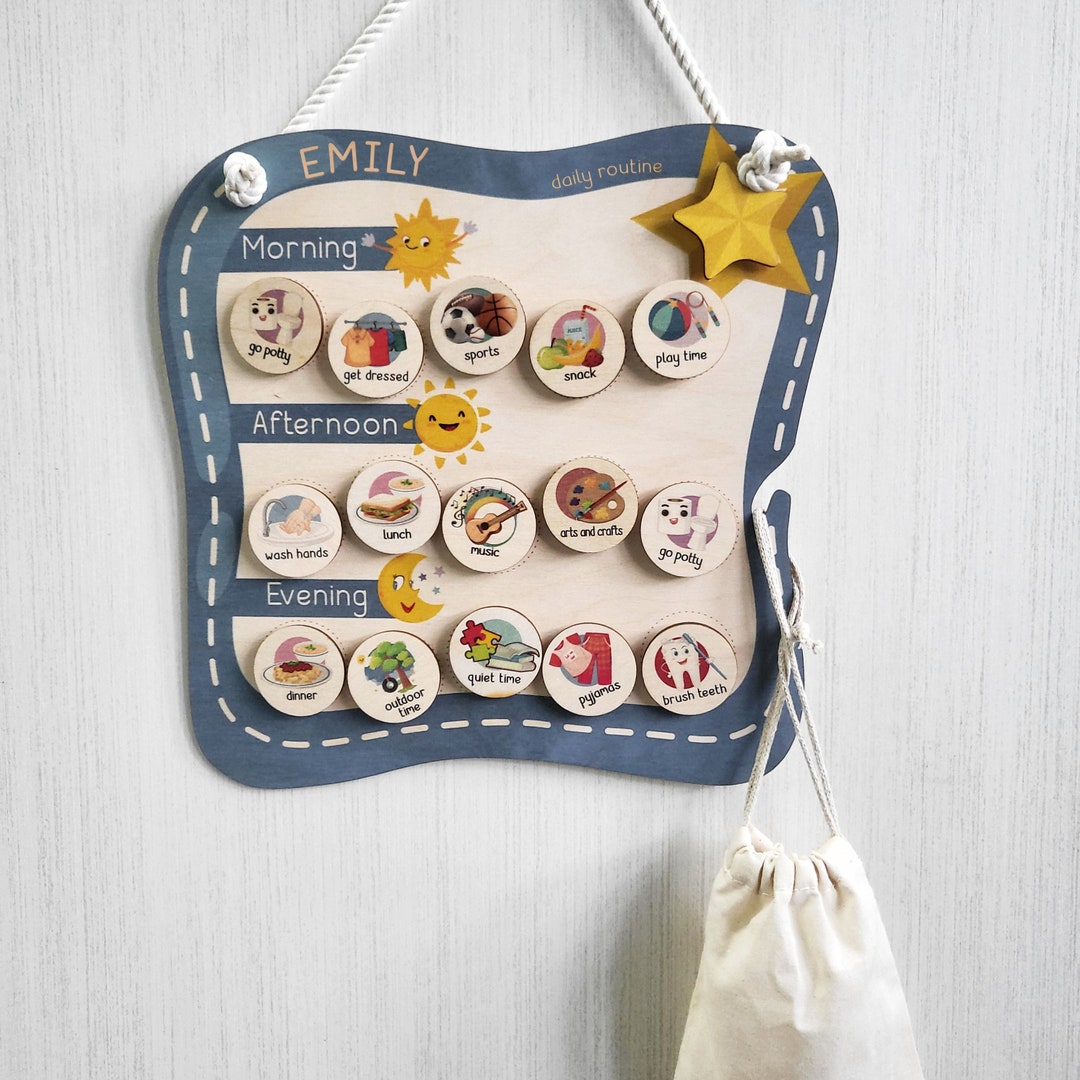 Personalized Wooden Daily Routine Chart for Toddler, Visual Schedule ...
