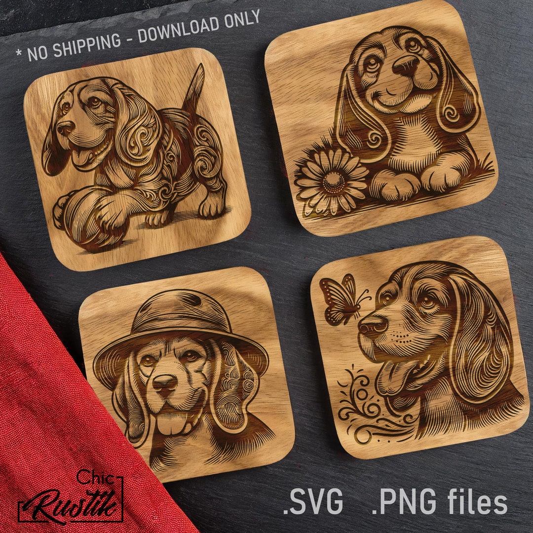 Beagle SVG PDF and PNG, 4 Hound Dog Design for Laser Engraving Machines ...