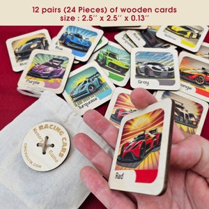 Wooden Memory Game With Racing Car Theme, Montessori Matching Cards for ...