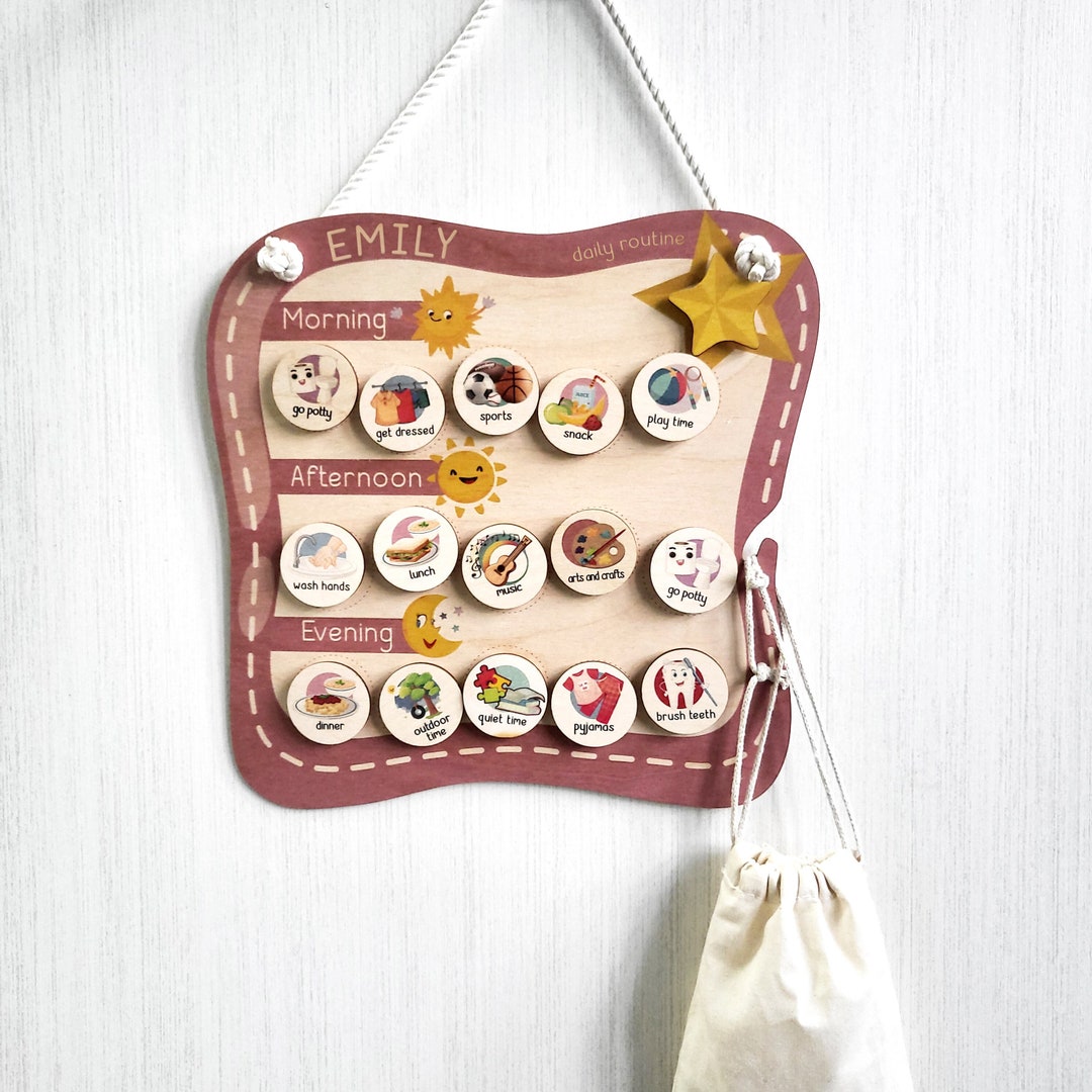 Personalized Wooden Daily Routine Chart for Toddler, Visual Schedule ...