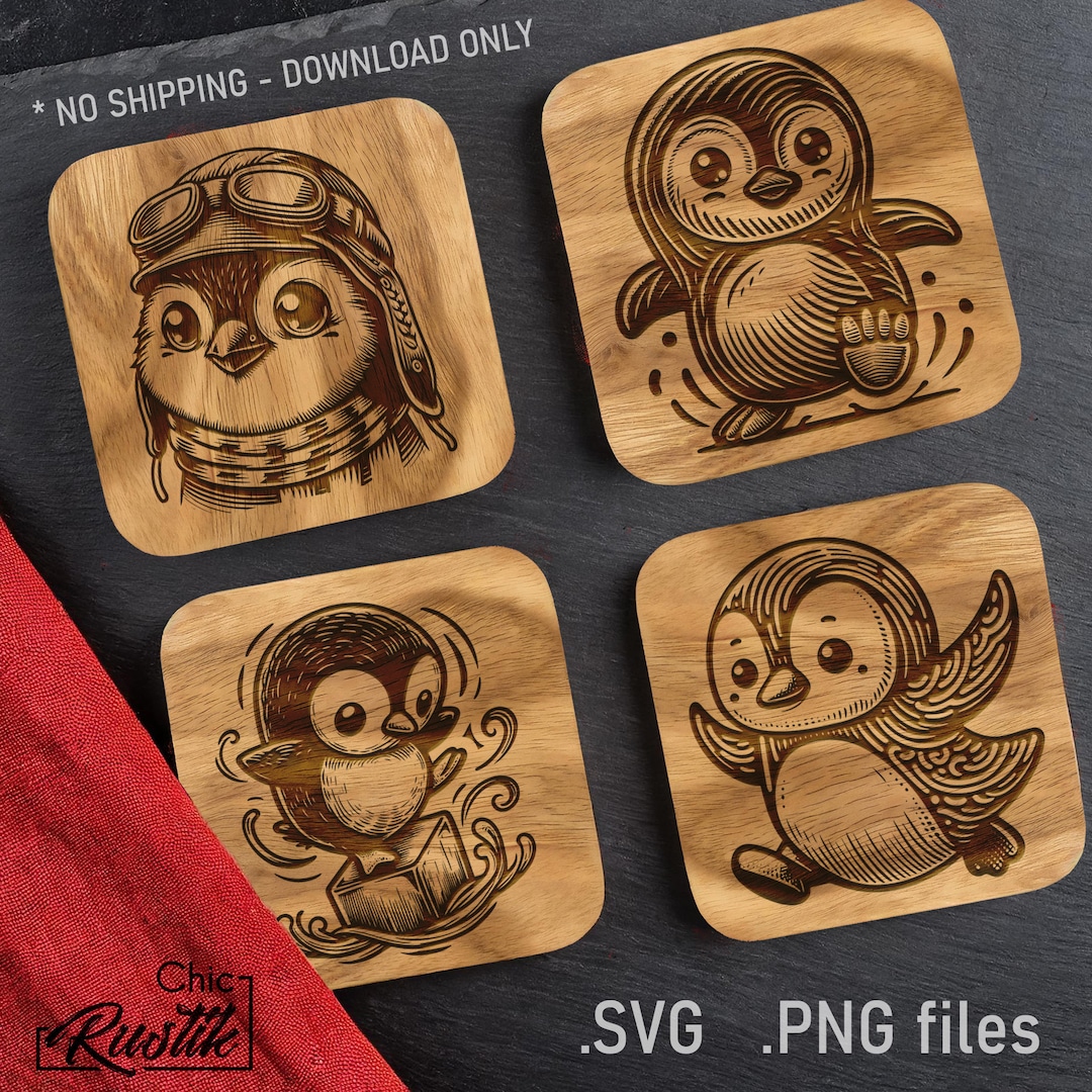Penguin SVG PDF and PNG, 4 Monkey Vector Design for Laser Engraving ...