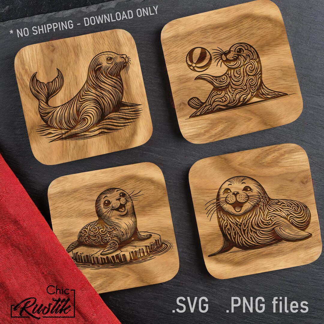 Seal SVG PDF and PNG, 4 Seal Vector Design for Laser Engraving Machines ...