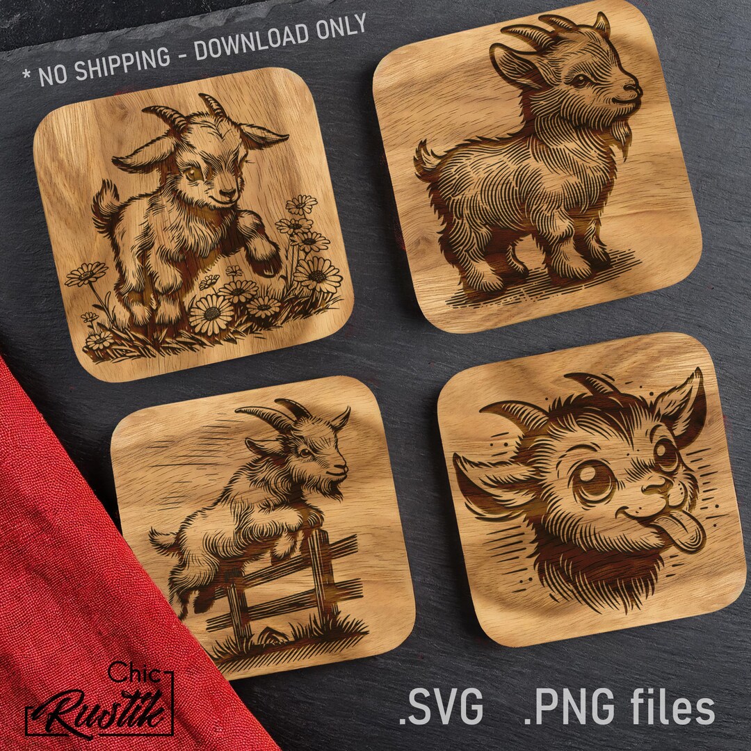 Goat SVG PDF and PNG, 4 Goat Vector Design for Laser Engraving Machines ...